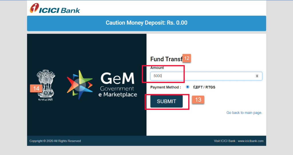 GeM % Government E-Marketplace % Caution Money % Amount